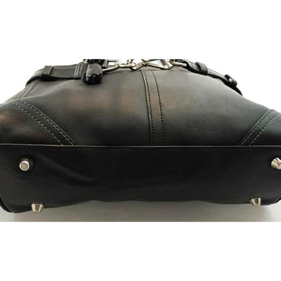 Coach | Bags | Coach Green Stitching Detail Black Leather Tote | Poshmark